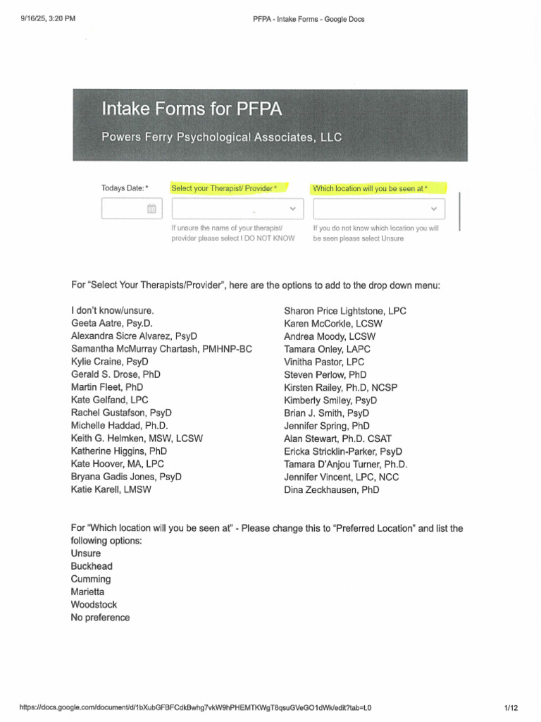 PFPA - Intake Docs | PDF