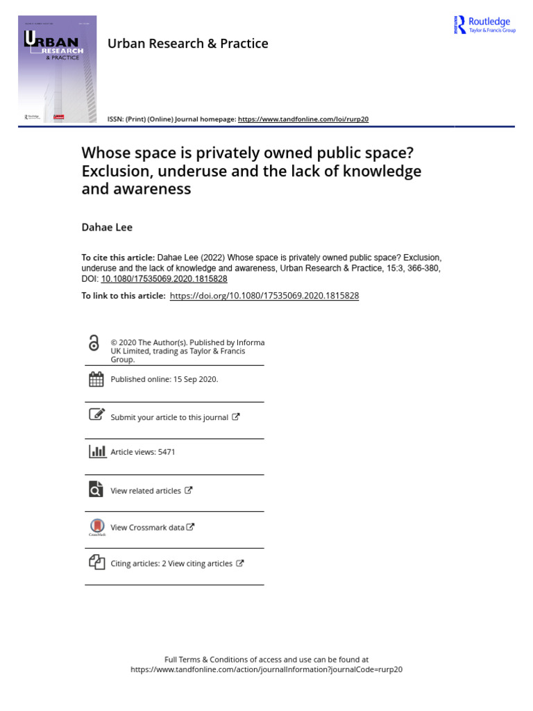 Whose Space Is Privately Owned Public Space Exclusion Underuse and The ...