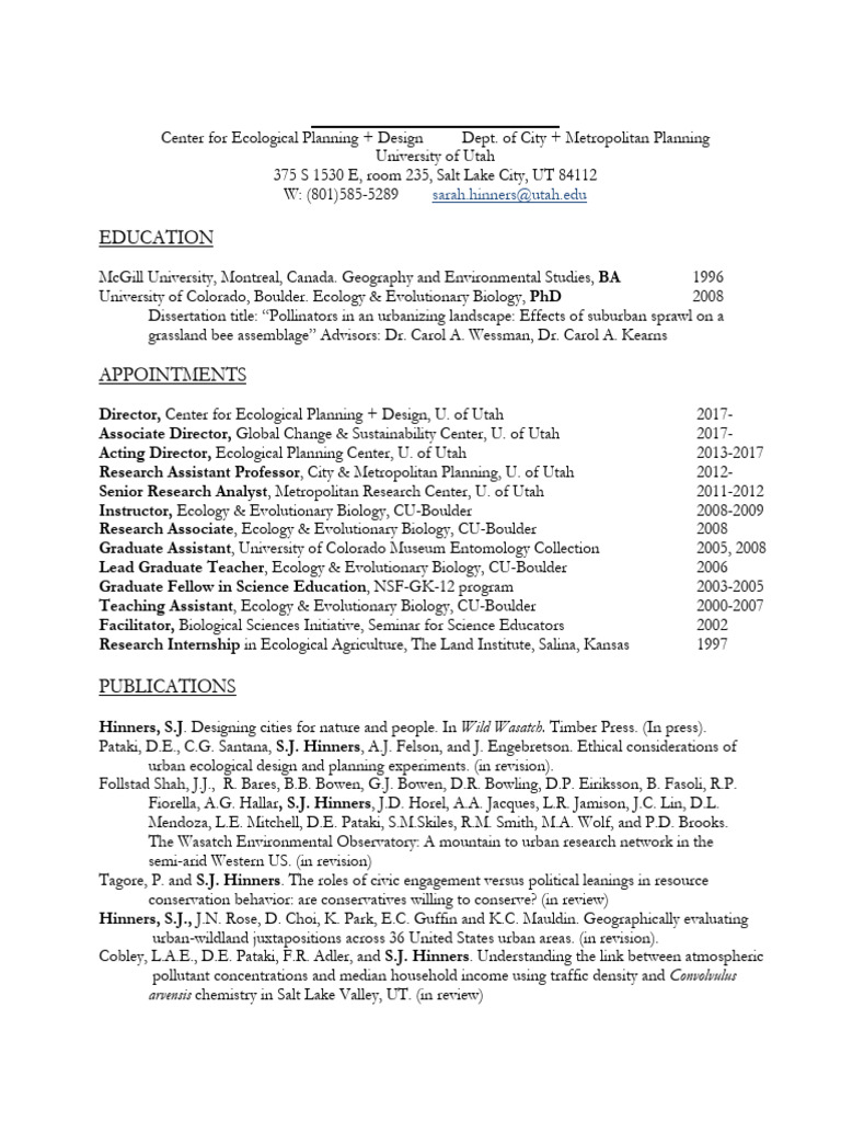 Sarah Hinners: Ecological Planning Expert | PDF | Ecology | Utah