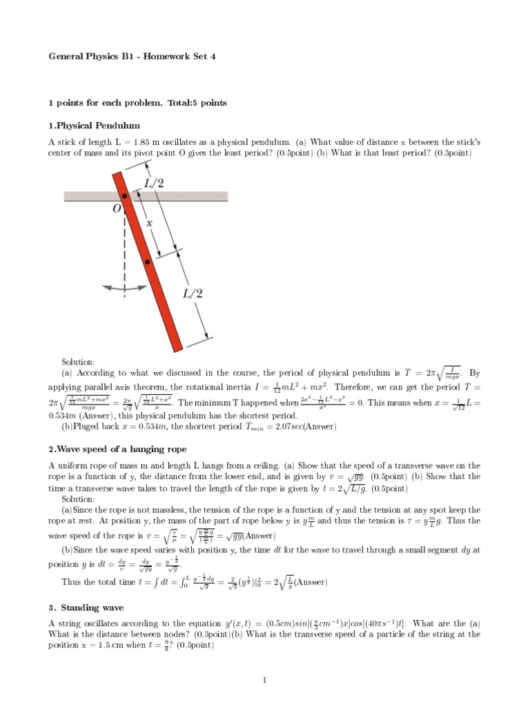 General Physics B1 Homework Set 4 - 2024 - Solution | PDF | Waves ...