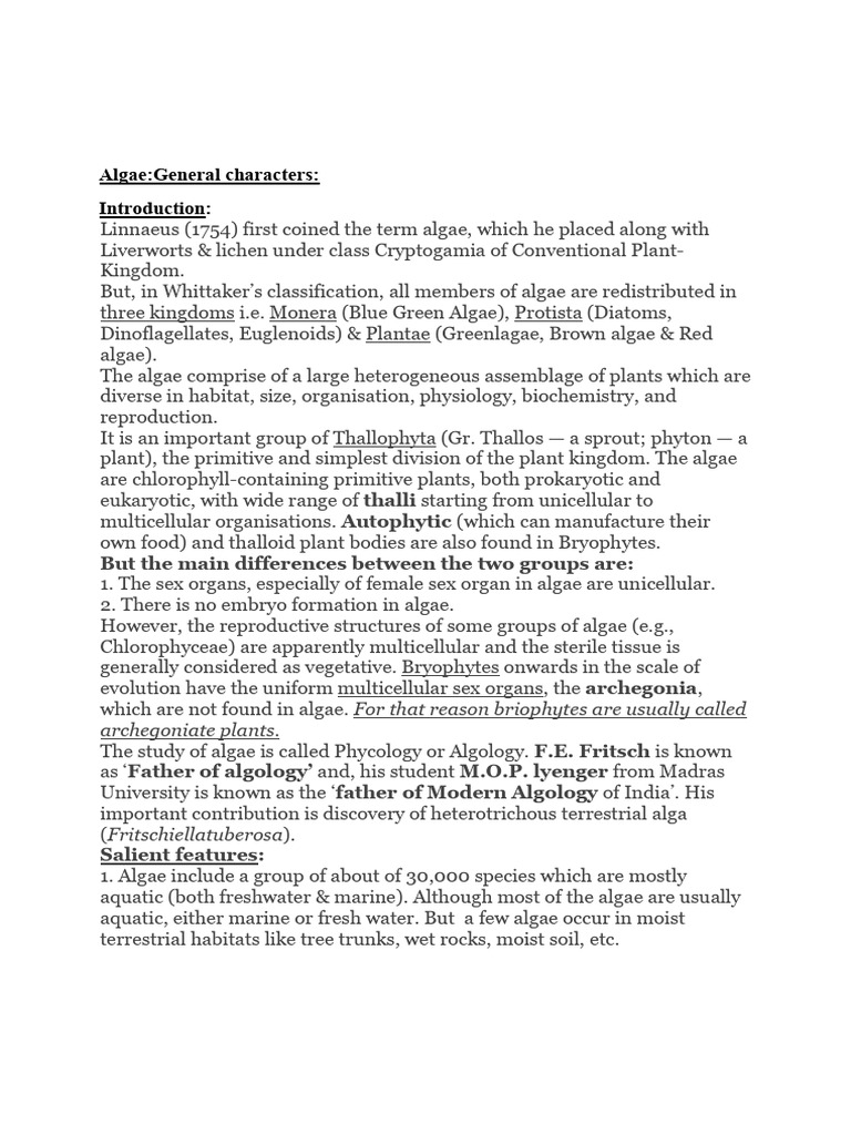 Overview of Algae: Characteristics and Classification | PDF | Algae ...
