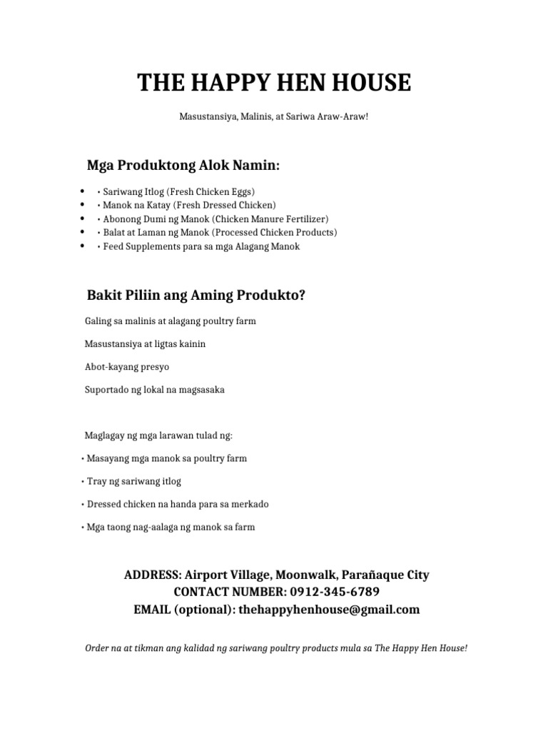 The Happy Hen House Flyer | PDF