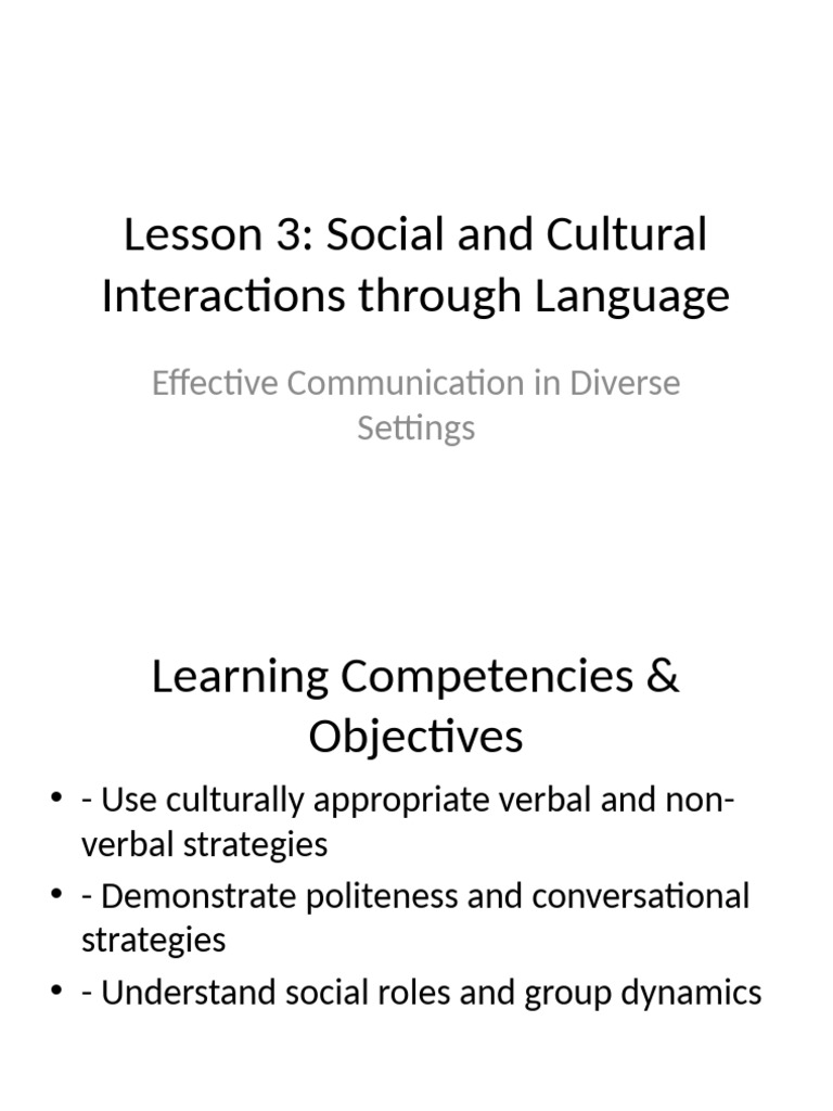 Lesson 3 Social and Cultural Interactions | PDF
