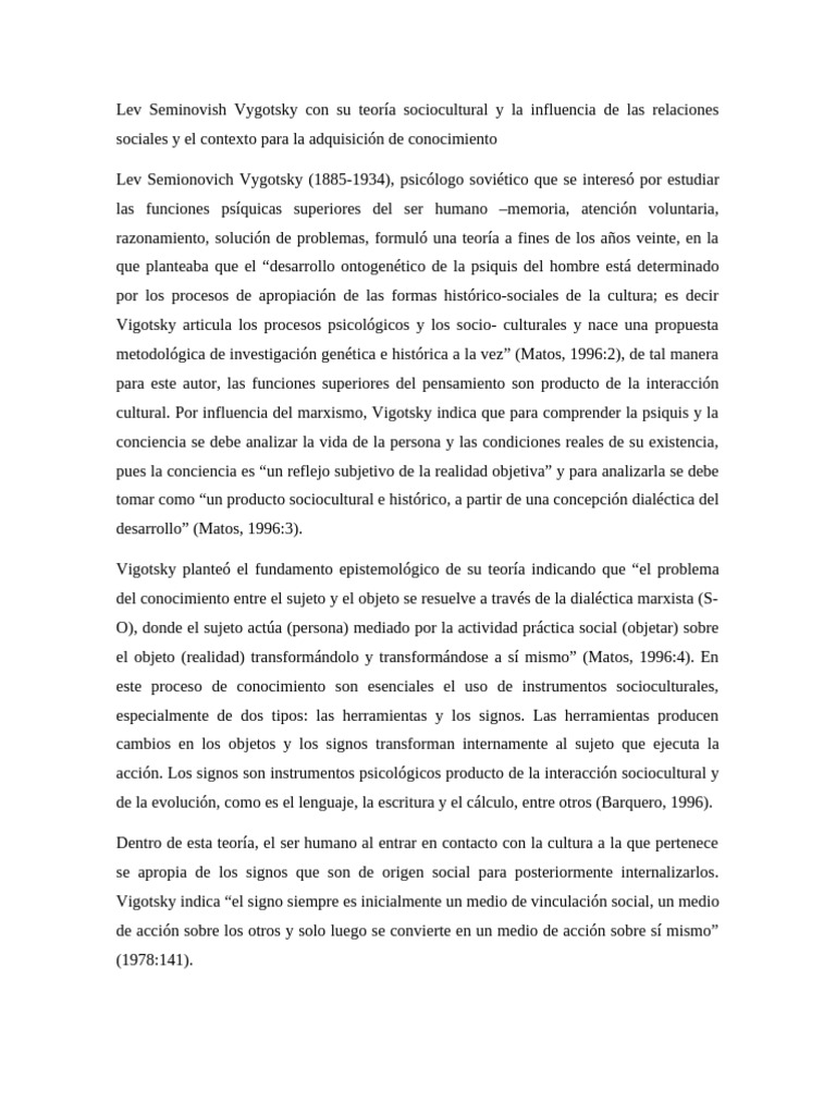 Lev Seminovish Vygotsky Con Su Teoría Sociocultural y La Influencia de ...