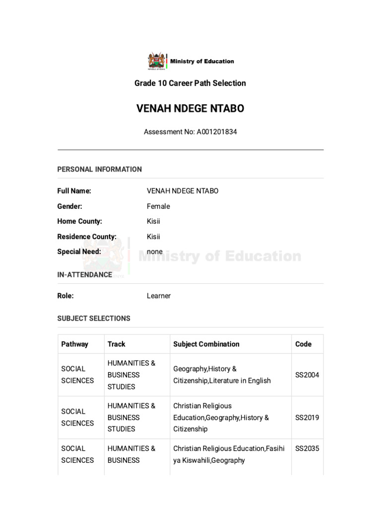 Venah Ndege Ntabo - Selection Profile. | PDF
