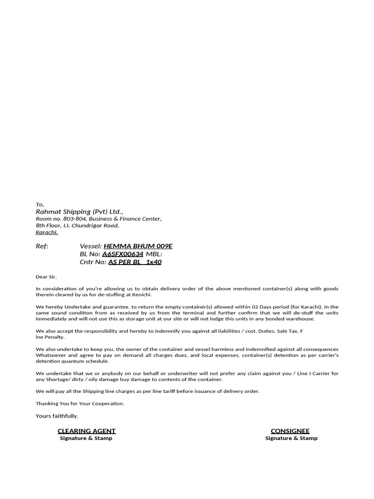 Bond Undertaking RAHMAT SHIPP | PDF