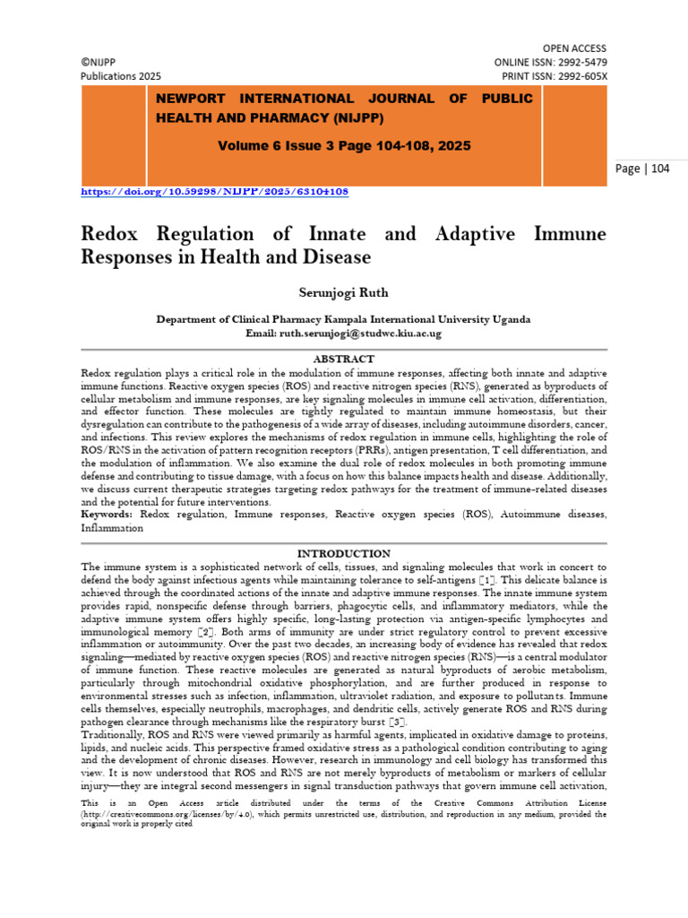 Redox Regulation of Innate and Adaptive Immune Responses in Health and ...