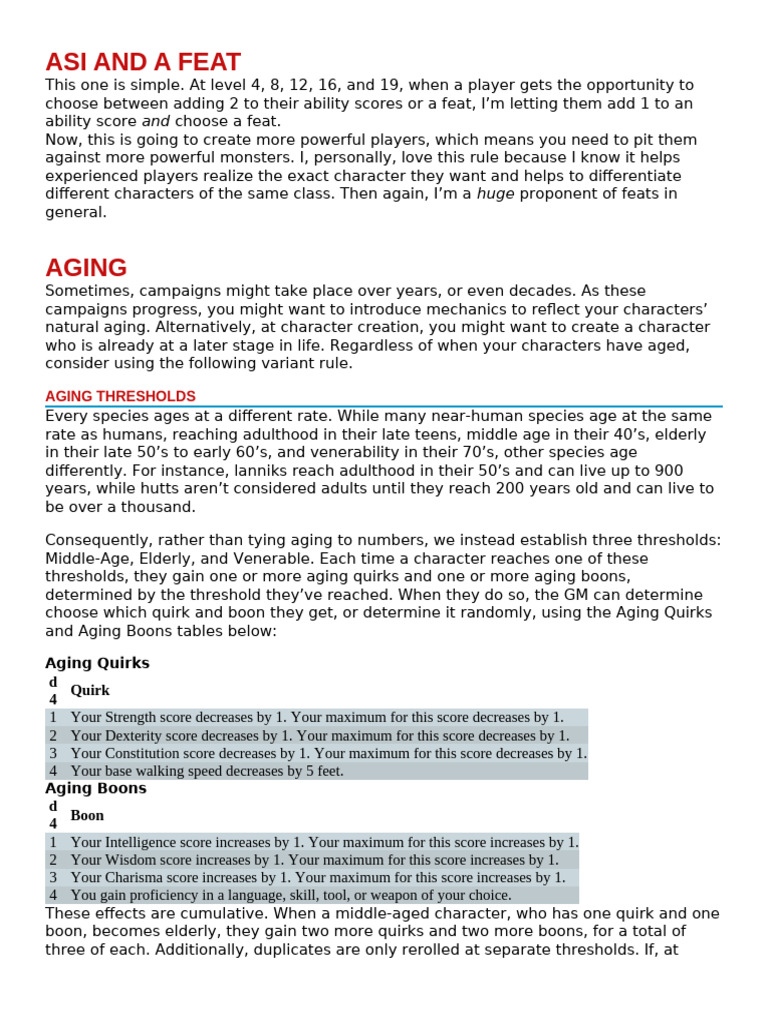 SW5E Aging and Feat Variants | PDF | Jedi | Galactic Empire (Star Wars)