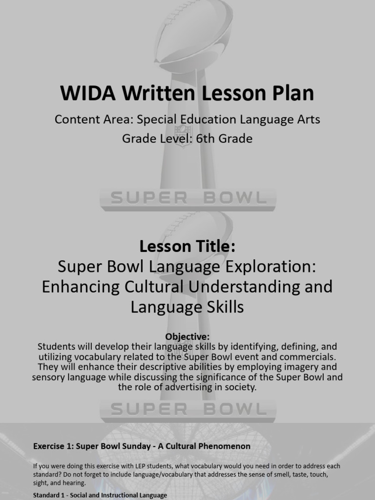 Super Bowl Language Arts Lesson Plan | PDF | Vocabulary | English Studies