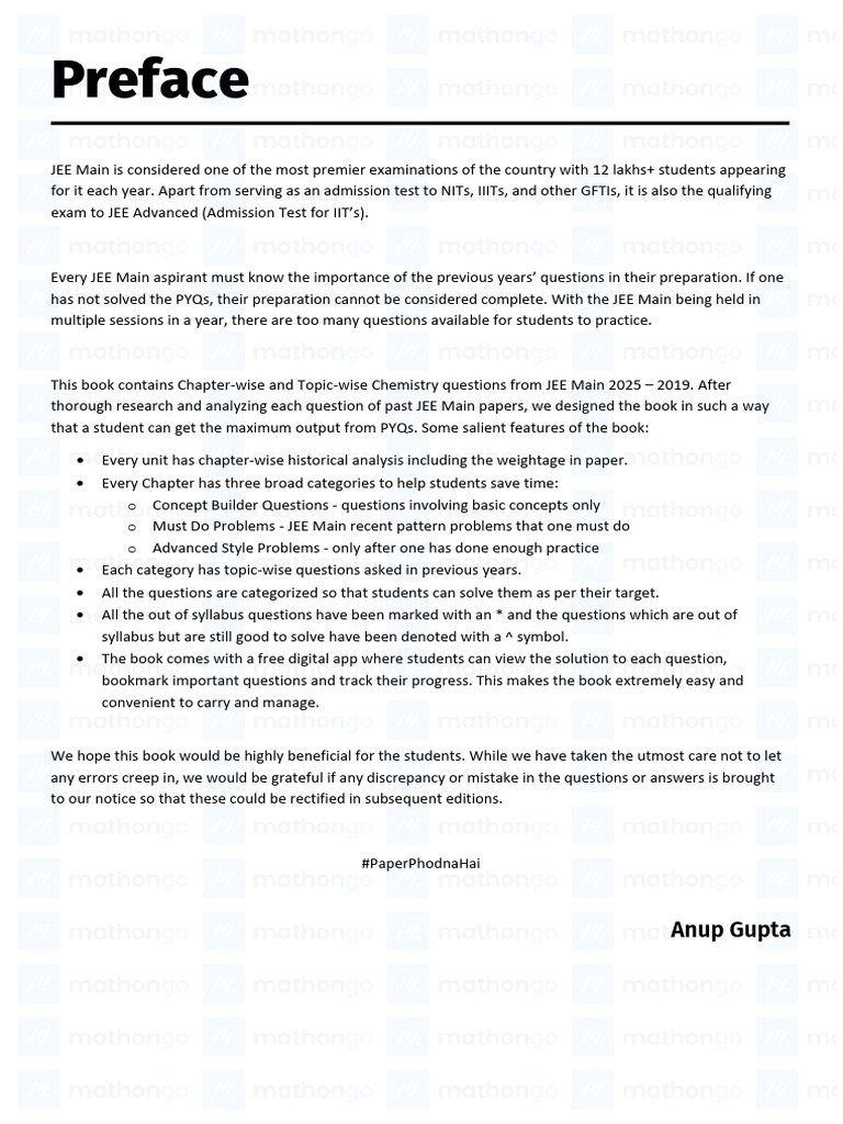 MathonGo PYQ Book (JEE Main 2025 - 2019) - Chemistry | PDF | Mole (Unit ...