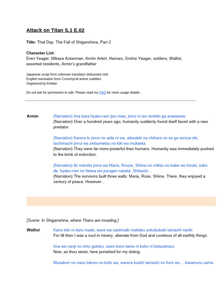 Attack on Titan S1E02 Recap: Shiganshina Fall | PDF