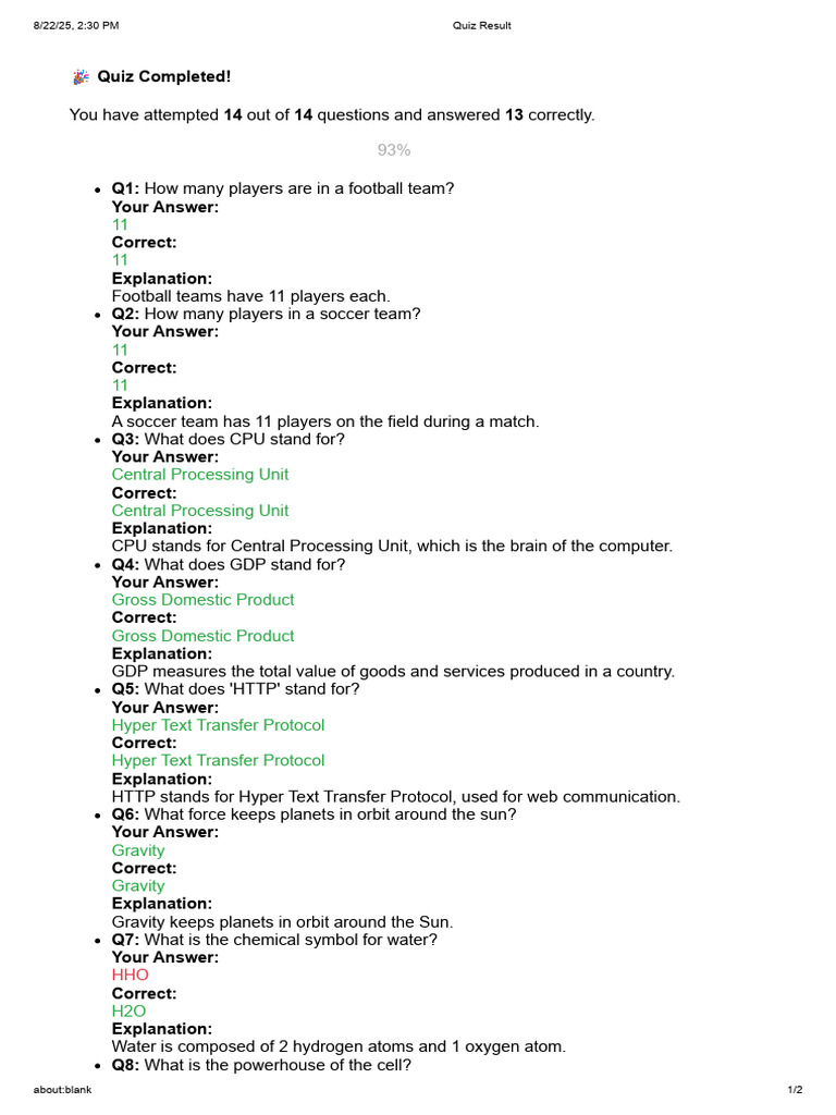 Quiz Result | PDF | Astronomy | Nature