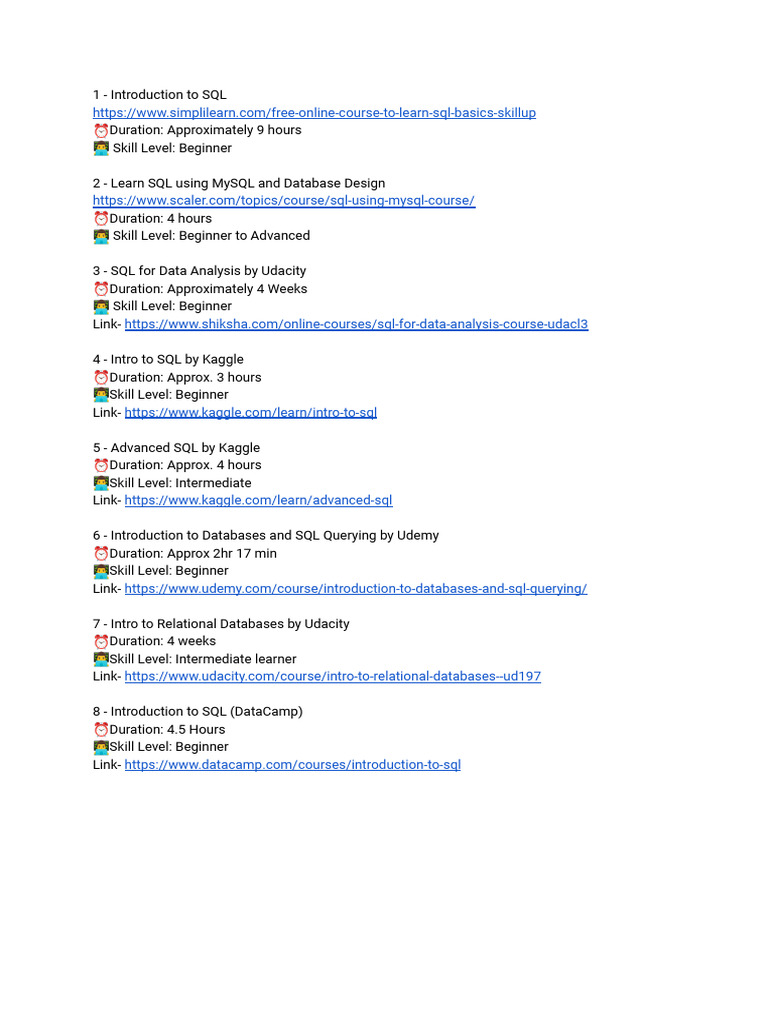 8 Free Courses To Master SQL With Certification | PDF