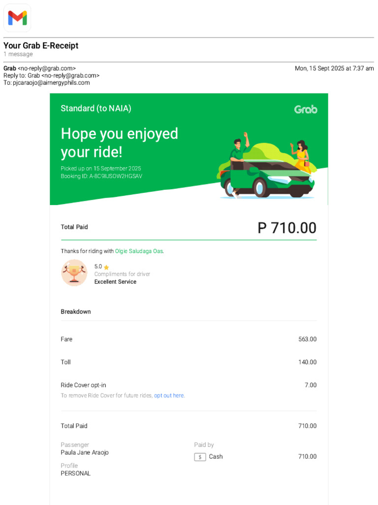 September 15, 2025 Your Grab E-Receipt | PDF