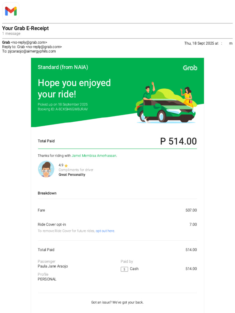 Grab E-Receipt for September 2025 | PDF