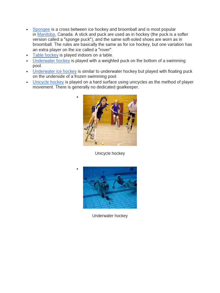 Variants of Hockey Explained | PDF | Sport Variants | Variations Of Hockey