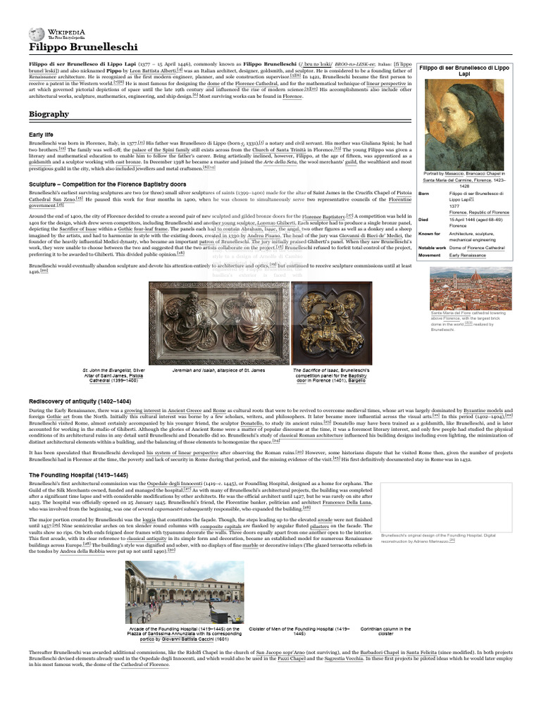 Brunelleschi: Father of Renaissance Architecture | PDF | Perspective ...