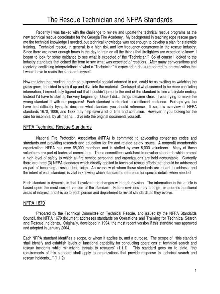 Formatted - Rescue Tech and NFPA Standards | PDF | Search And Rescue ...