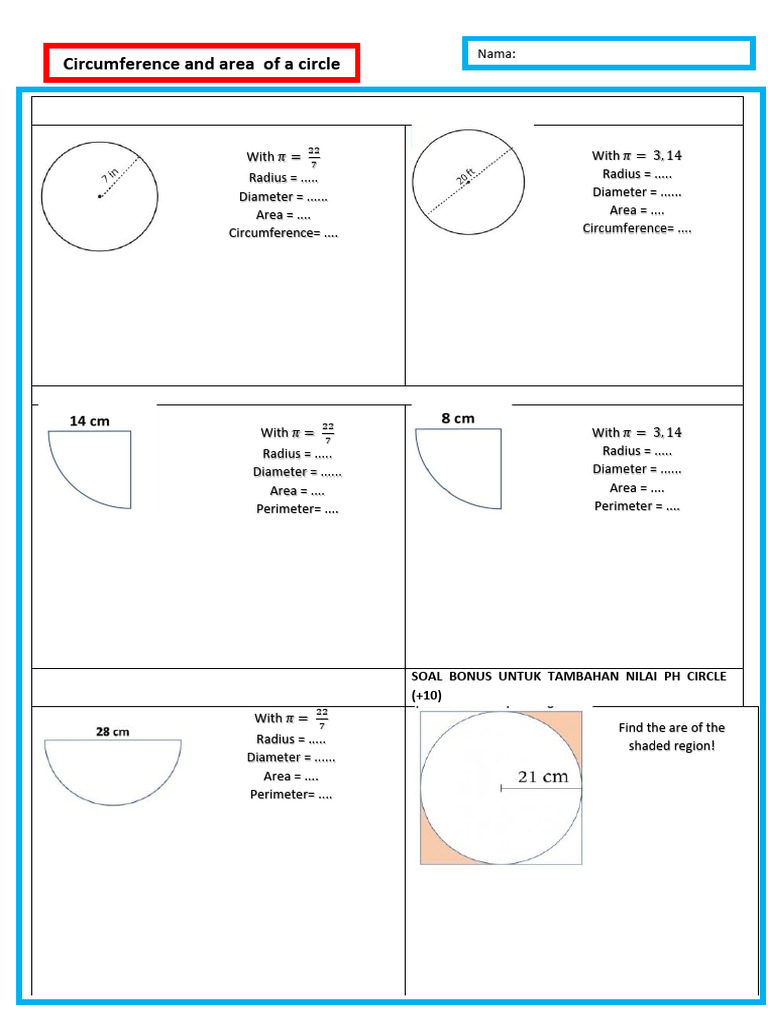 Worksheet Solving Circumference | PDF | Area | Circle