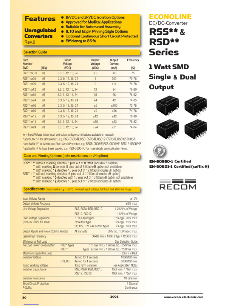 Recom Electronic GMBH RSD 1205 HP 752b6eb8bf | PDF | Power Supply ...