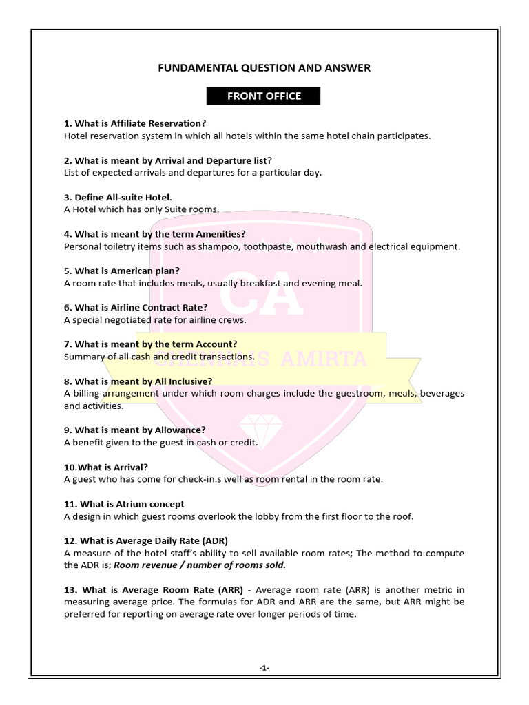 Front Office Fundamental Question&Answer Revised | PDF | Point Of Sale ...