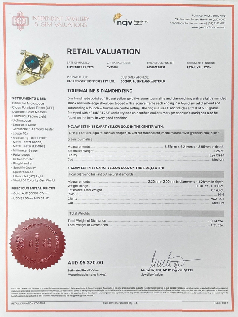 Retail Valuation of Tourmaline Ring | PDF | Diamond | Gemstone