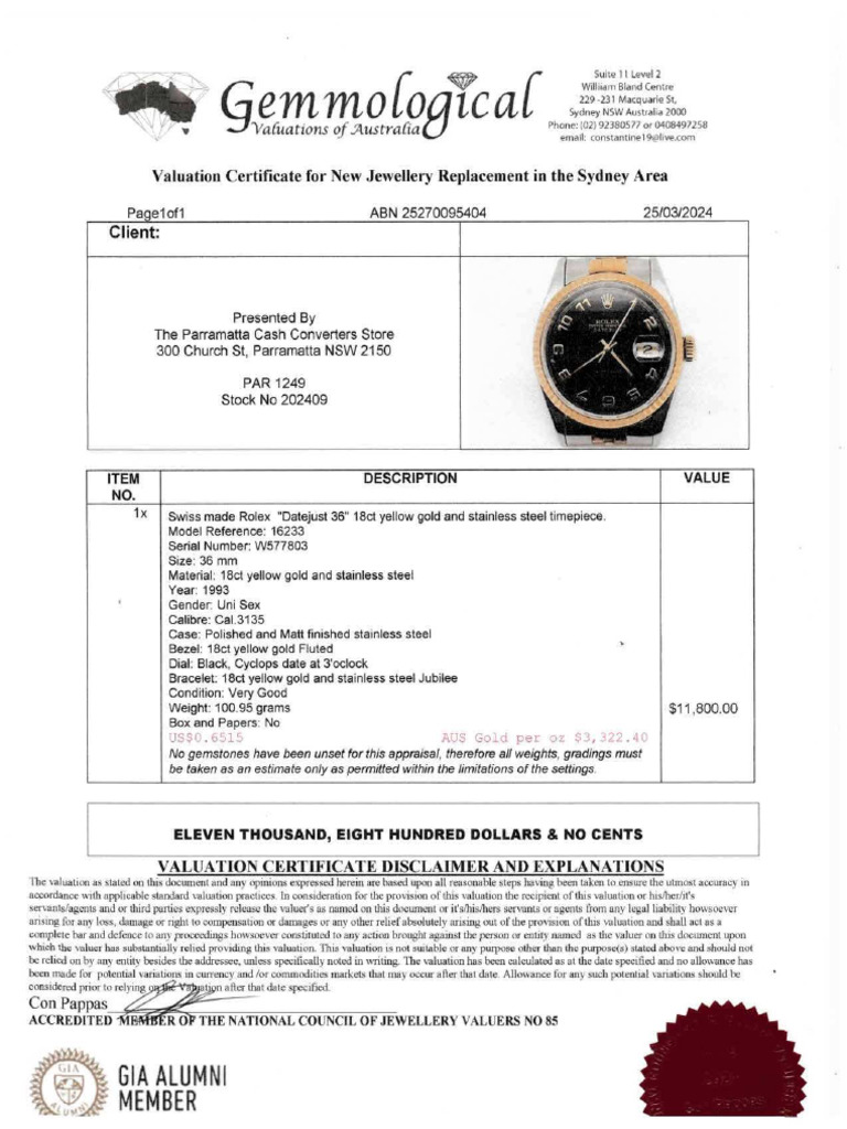 Jewellery Valuation Certificate Sydney | PDF | Real Estate Appraisal ...