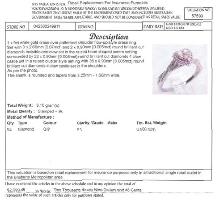 Jewellery Valuation 1000110697 | PDF