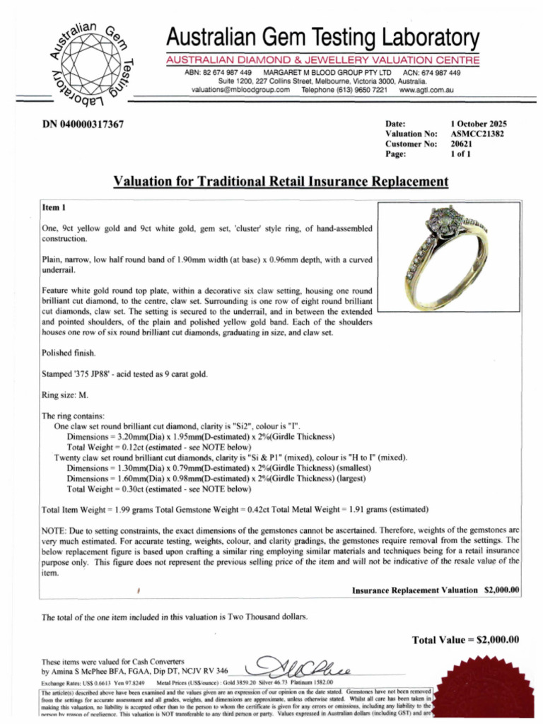 Australian Diamond Ring Valuation Report | PDF | Valuation (Finance ...