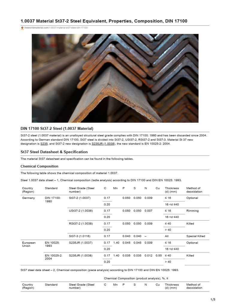 St37-2 (1.0037) Steel Properties & Equivalents | PDF | Steel | Yield ...