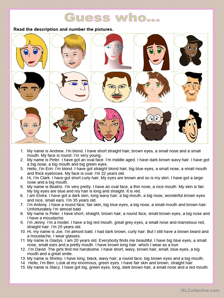 Adjectives - Guess Who - Describing People | PDF | Hair | Chess Openings