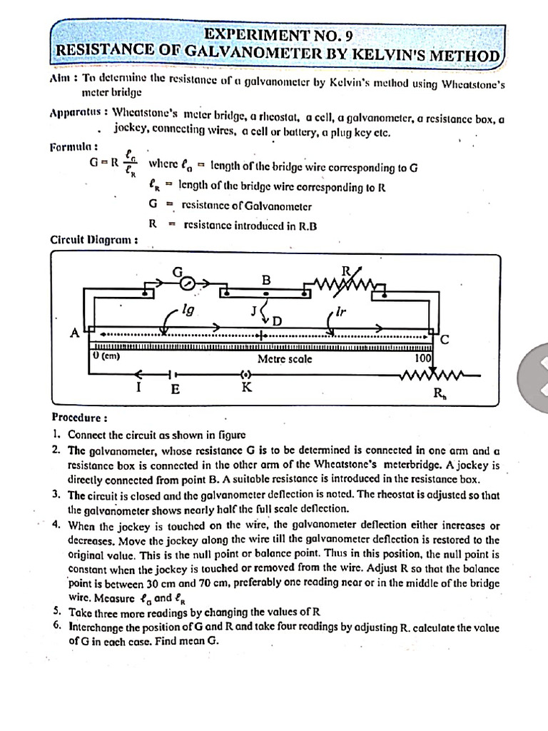 Resistance of Galvanometer Using Kelvin Method | PDF