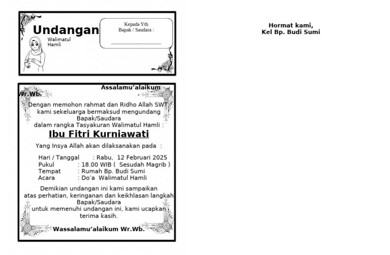 Undangan Tasyakuran Walimatul Hamli | PDF