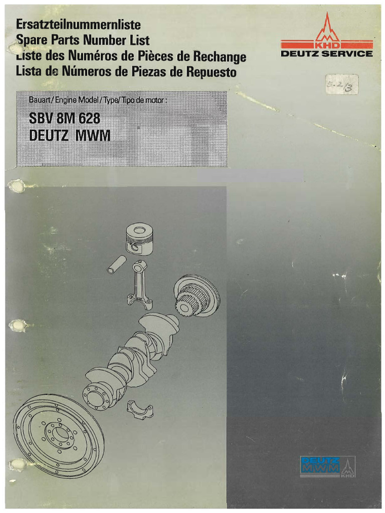 Deutz SBV 8M 628 Spare Parts Book | PDF
