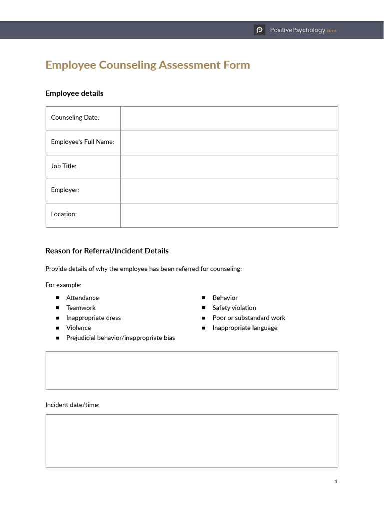 Employee Counseling Assessment Form | PDF