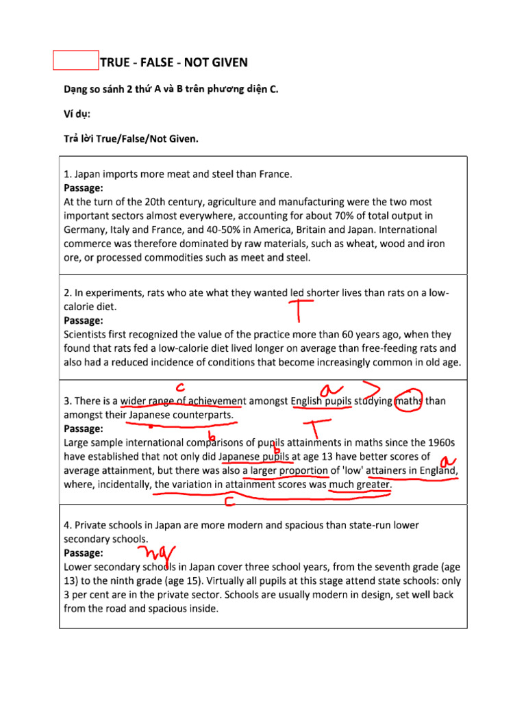 Dap an True False Ng - Yes No Ng - Tq - Bài Luyện Thêm Phần So Sánh | PDF