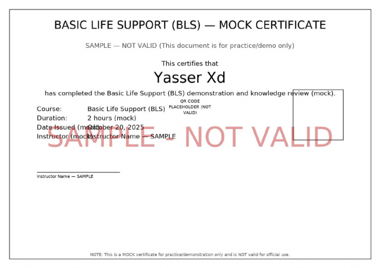 Mock Bls Certificate Sample | PDF