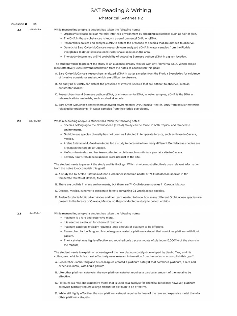 SAT Rhetorical Synthesis Practice | PDF