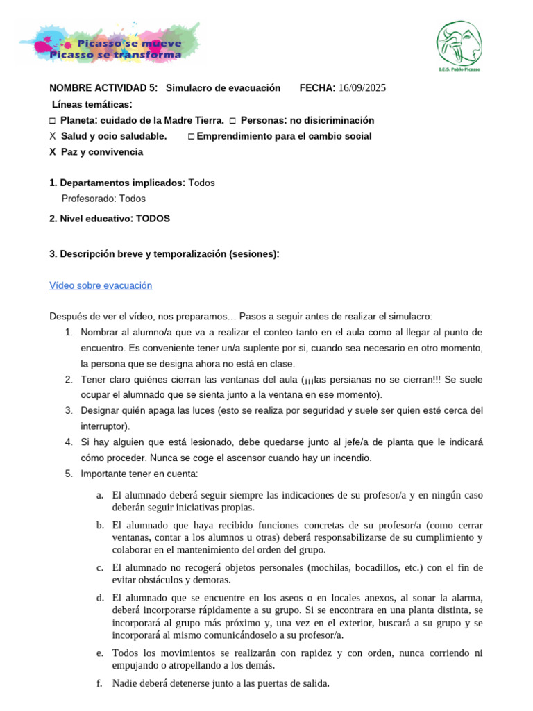 Simulacro de Evacuación Escolar 2025 | PDF | Iniciativa empresarial