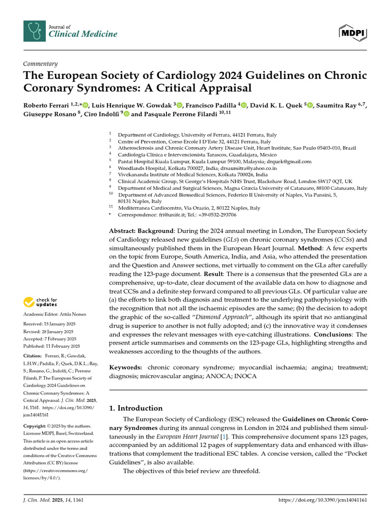 Ferrari Et Al. ESC 2024 CCS Guidelines Critical Appraisal - Feb 2025 ...