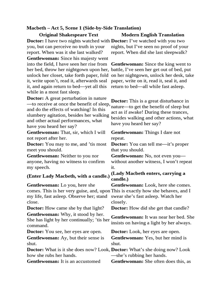Lady Macbeth's Sleepwalking Confession | PDF