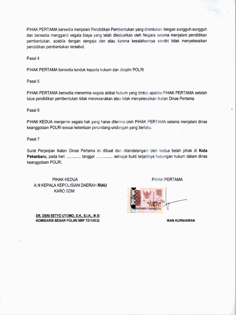 Perjanjian Ikatan Dinas Pertama Hal2 Pdf