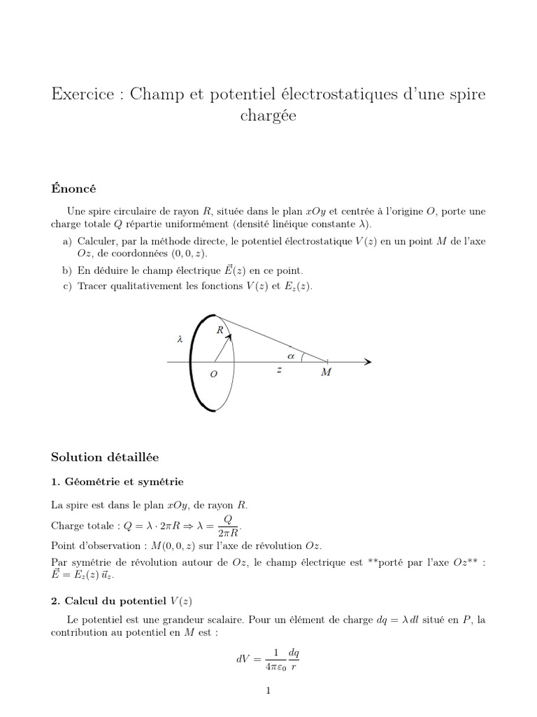 Champ et potentiel d'une spire chargée | PDF | Électrostatique ...