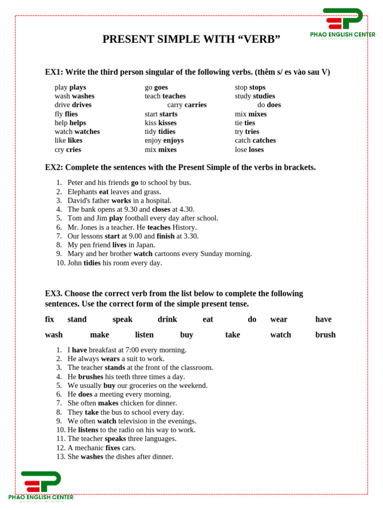 Present Simple With "Verb". Keys | PDF | Linguistics