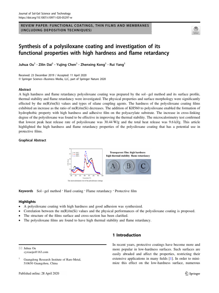 Synthesis of A Polysiloxane Coating and Investigation of Its Functional ...