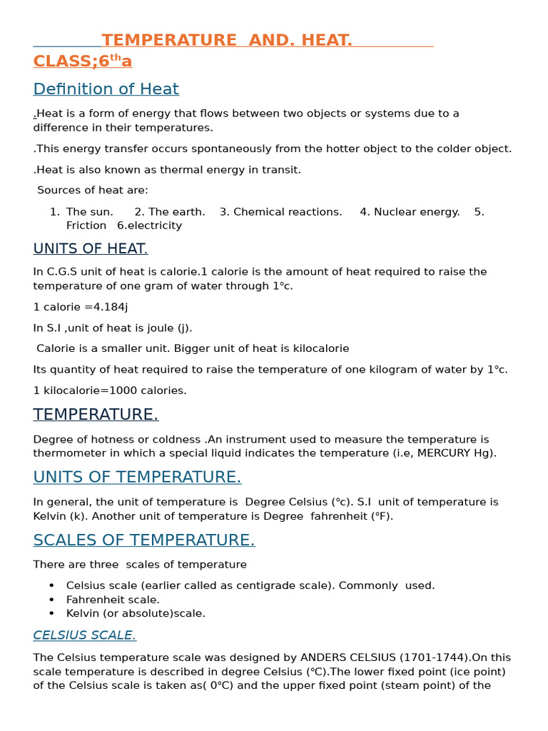 Notes of Heat and Temperature | PDF | Thermal Expansion | Temperature