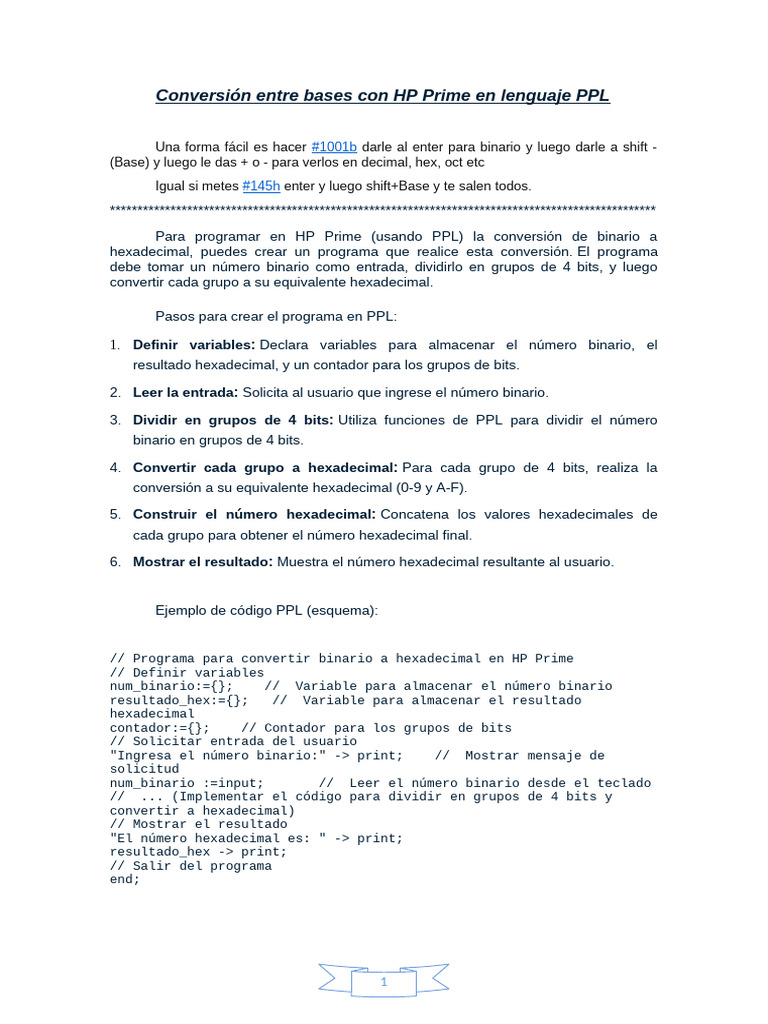 Conversión de bases en HP Prime PPL | PDF | Programa de computadora ...