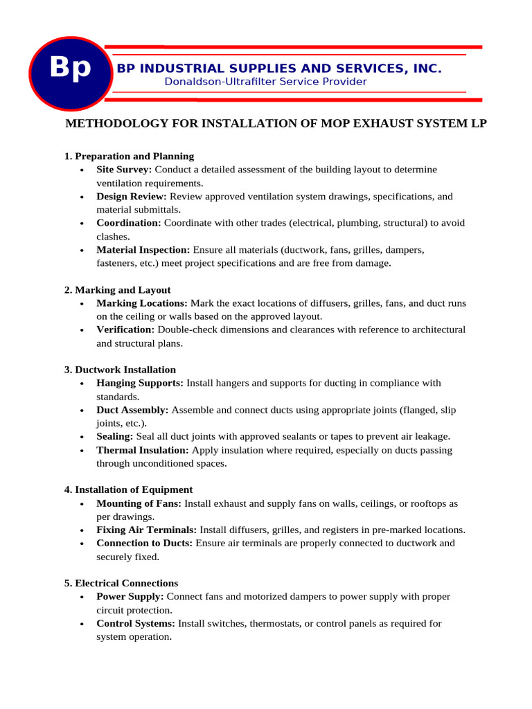 Methodology For Installation of Mop Exhaust System LP | PDF | Duct ...