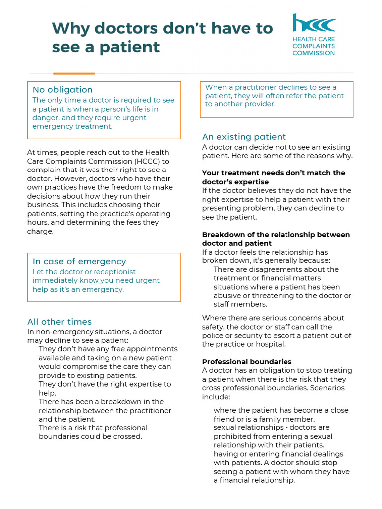 Reasons Doctors Can Refuse Patients | PDF | Patient | Emergency