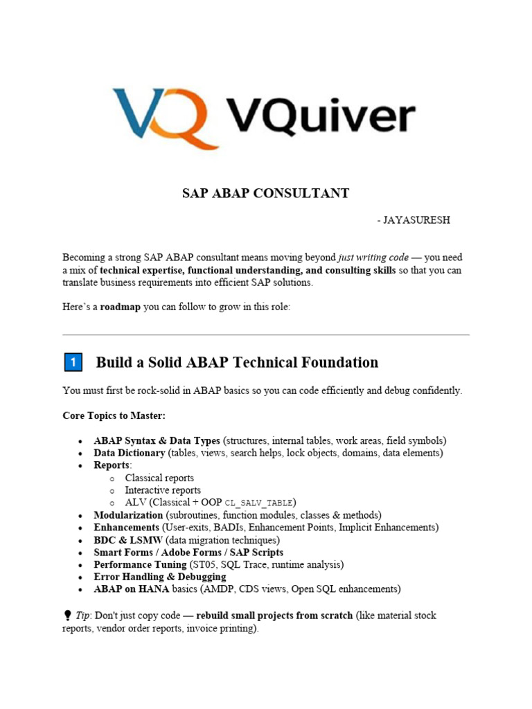 3 months Road map to SAP ABAP CONSULTANT for Freshers | PDF | Class (Computer Programming ...